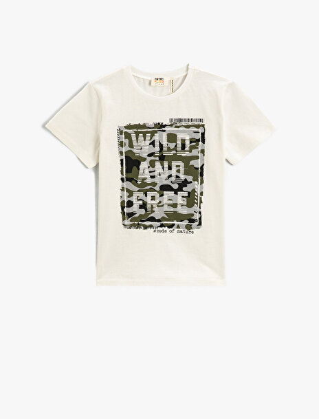 Koton Erkek Çocuk Slogan Baskılı Tişört Kısa Kollu Bisiklet Yaka Pamuklu