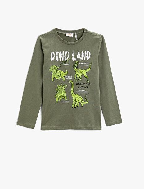 Koton Erkek Çocuk Dinozor Baskılı Uzun Kollu Tişört Pamuklu