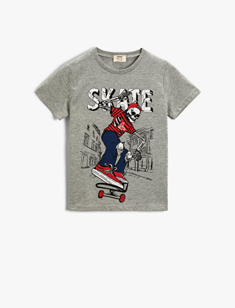 Koton Erkek Çocuk Kaykay Baskılı Kısa Kollu Tişört Pamuklu