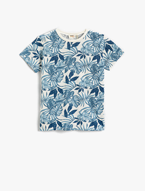 Koton Erkek Çocuk Yaprak Baskılı Kısa Kollu Tişört Pamuklu