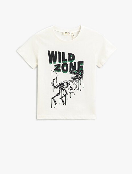 Koton Erkek Çocuk Dinozor Baskılı Kısa Kollu Tişört Pamuklu