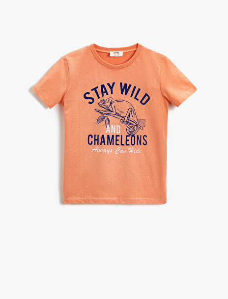Koton Erkek Çocuk Bukalemun Baskılı Kısa Kollu Tişört Pamuklu