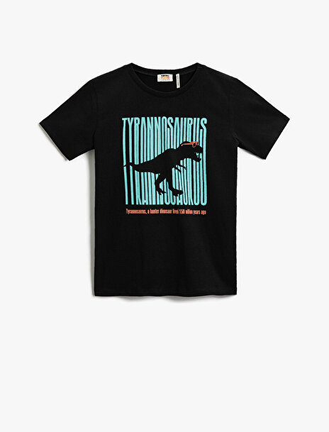 Koton Erkek Çocuk Dinozor Baskılı Tişört Bisiklet Yaka Pamuklu