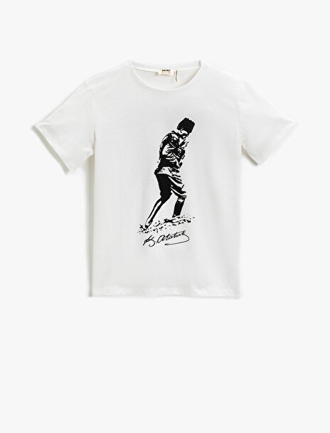 Koton Erkek Çocuk Atatürk İmza Baskılı Kısa Kollu Tişört Pamuklu