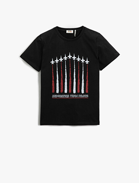 Koton Erkek Çocuk Uçak Baskılı Kısa Kollu Tişört Pamuklu