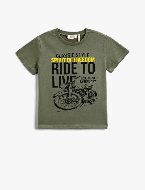Koton Erkek Çocuk Motosiklet Baskılı Bisiklet Yaka Tişört Pamuklu