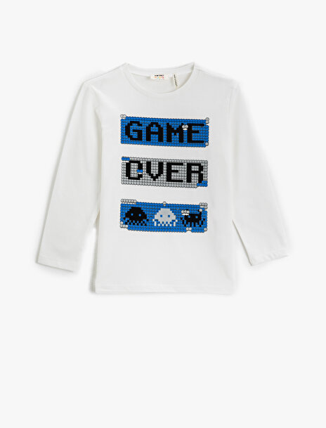 Koton Erkek Çocuk Game Over Baskılı Uzun Kollu Tişört Bisiklet Yaka Pamuklu Koton Erkek Çocuk Game Over Baskılı Uzun Kollu Tişört Bisiklet Yaka Pamuklu