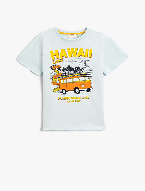 Koton Erkek Çocuk Yaz Temalı Baskılı Kısa Kollu Tişört Pamuklu