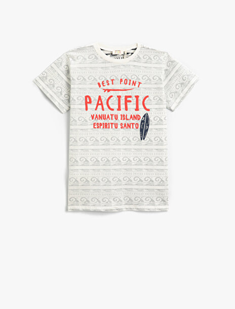 Koton Erkek Çocuk Yaz Temalı Baskılı Kısa Kollu Tişört Pamuklu