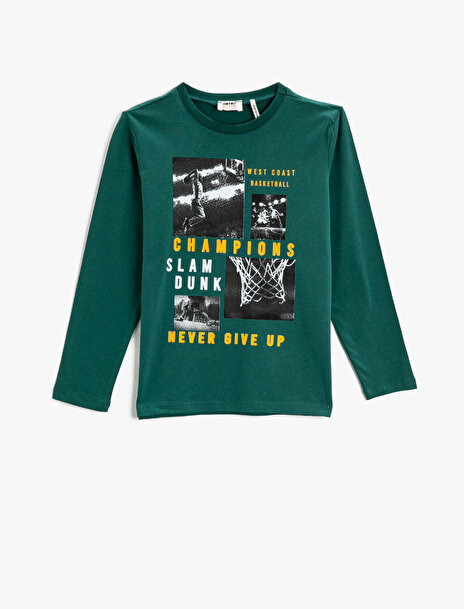 Koton Erkek Çocuk Basketbol Baskılı Uzun Kollu Tişört Pamuklu Bisiklet Yaka
