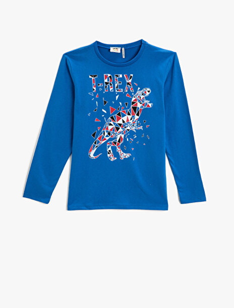 Koton Erkek Çocuk Dinozor Baskılı Uzun Kollu Tişört Pamuklu Bisiklet Yaka