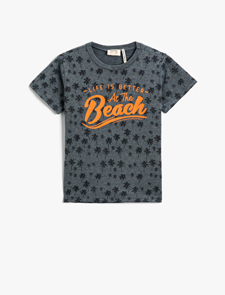 Koton Erkek Çocuk Palmiye Baskılı Kısa Kollu Tişört Pamuklu