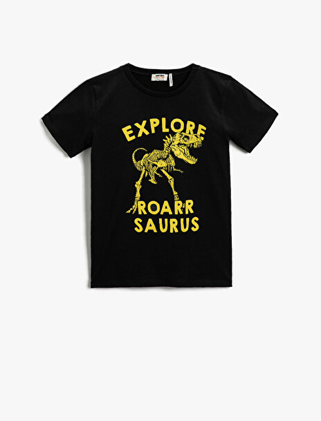 Koton Erkek Çocuk Dinozor Baskılı Kısa Kollu Tişört Pamuklu