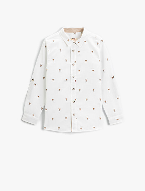 Koton Erkek Çocuk Palmiye Baskılı Uzun Kollu Gömlek Pamuklu
