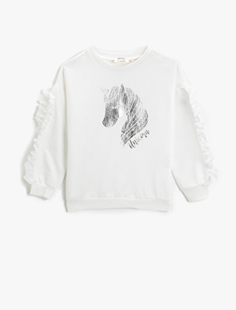 Koton Kız Çocuk Unicorn Baskılı Uzun Kollu Sweatshirt Kol Detaylı Pamuklu Koton Kız Çocuk Unicorn Baskılı Uzun Kollu Sweatshirt Kol Detaylı Pamuklu