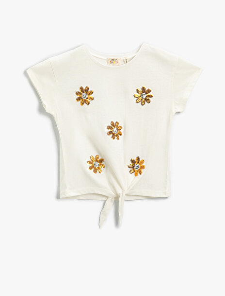 Koton Kız Çocuk Papatya İşlemeli Tişört Pamuklu