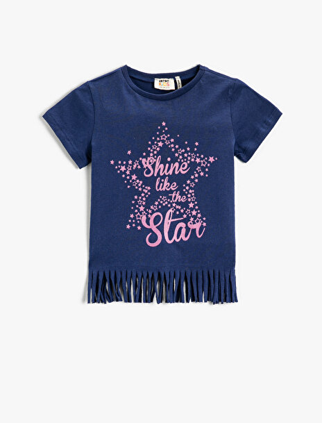 Koton Kız Çocuk Yıldız Baskılı Püsküllü Tişört Pamuklu