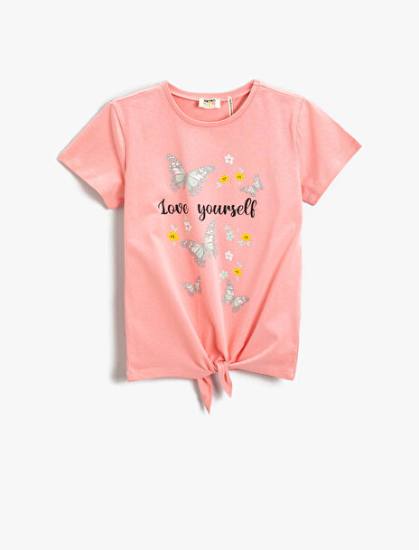 Koton Kız Çocuk Kelebek Baskılı Kısa Kollu Tişört Pamuklu