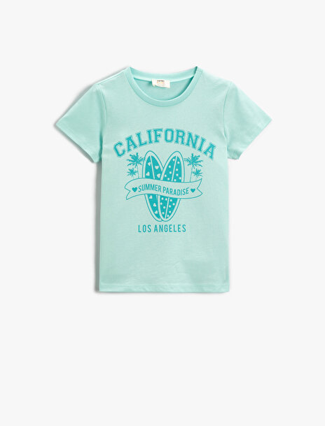 Koton Kız Çocuk Şehir Baskılı Kısa Kollu Tişört Pamuklu Bisiklet Yaka