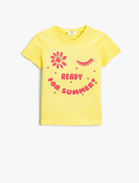 Koton Kız Çocuk Yaz Temalı Baskılı Kısa Kollu Tişört Pamuklu