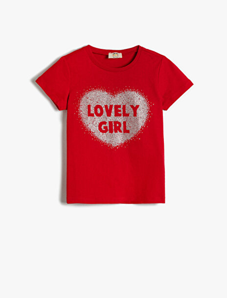 Koton Kız Çocuk Kalp Baskılı Kısa Kollu Tişört Pamuklu