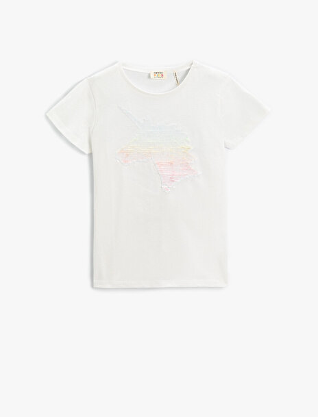 Koton Kız Çocuk Unicorn Payetli Kısa Kollu Tişört Pamuklu