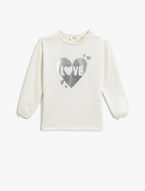 Koton Kız Çocuk Baskılı Dokulu Uzun Kollu Sweatshirt Pamuklu