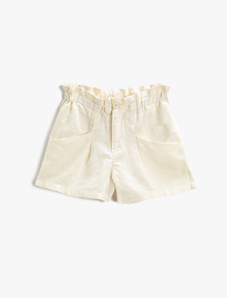 Koton Kız Çocuk Keten Karışımlı Cepli Şort Beli Lastikli