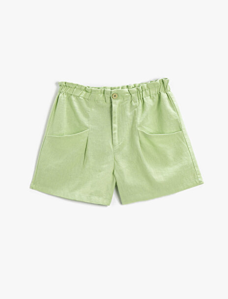 Koton Kız Çocuk Keten Karışımlı Cepli Şort Beli Lastikli