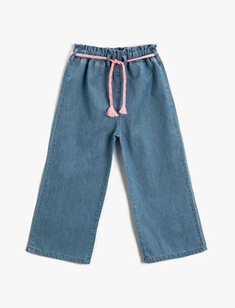 Koton Kız Çocuk Bol Paça Kot Pantolon Kemerli Beli Lastikli Pamuklu Koton Kız Çocuk Bol Paça Kot Pantolon Kemerli Beli Lastikli Pamuklu