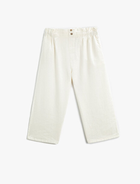 Koton Kız Çocuk Keten Karışımlı Pantolon Geniş Paça Beli Lastikli Koton Kız Çocuk Keten Karışımlı Pantolon Geniş Paça Beli Lastikli