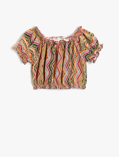 Koton Kız Çocuk Desenli Crop Bluz Beli ve Kolları Lastikli Koton Kız Çocuk Desenli Crop Bluz Beli ve Kolları Lastikli