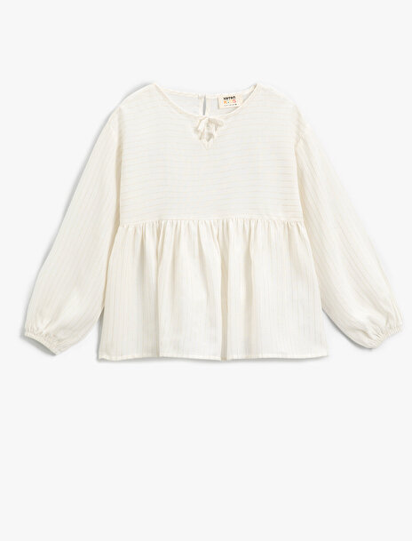 Koton Kız Çocuk Fiyonklu Büzgülü Uzun Kollu Bluz