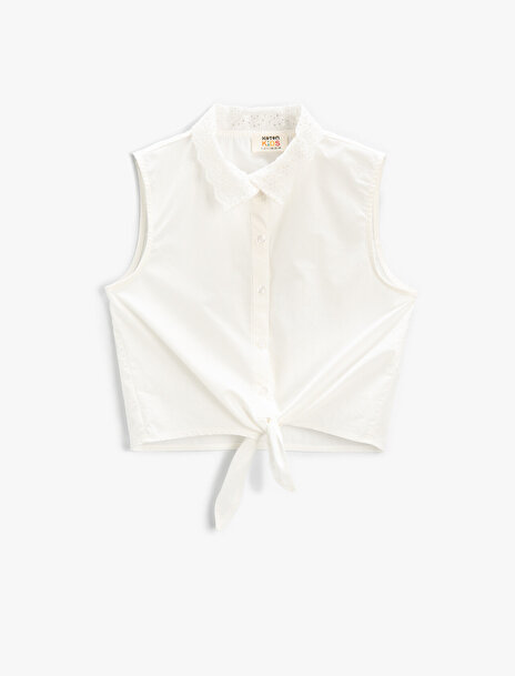 Koton Kız Çocuk Önden Bağlamalı Gömlek Yakası Fisto İşlemeli