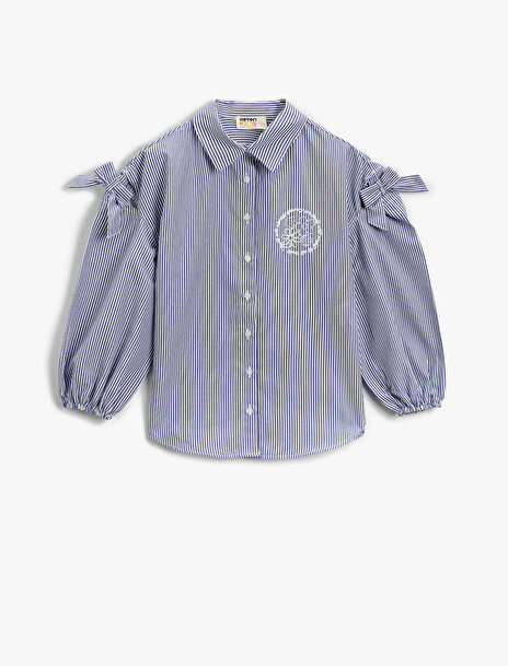 Koton Kız Çocuk Fiyonklu Çizgili Gömlek Uzun Kollu Pencere Detaylı