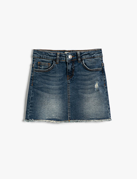 Koton Kız Çocuk Destroylu Mini Kot Etek Pamuklu