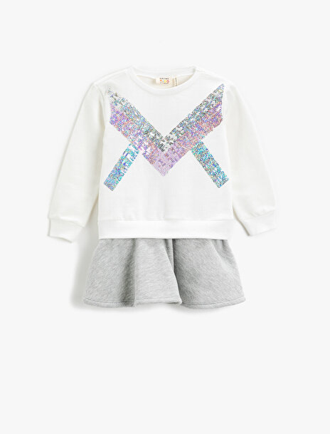 Koton Kız Çocuk Pullu Payetli Uzun Kollu Elbise Pamuklu