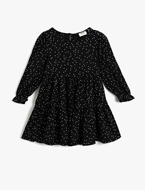 Koton Kız Çocuk Puantiyeli Fırfırlı Elbise Uzun Kollu Bisiklet Yaka