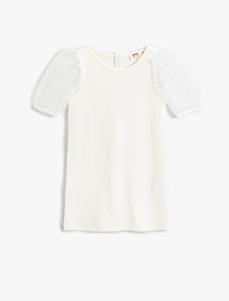 Koton Kız Çocuk Kısa Tüllü Balon Kol Kısa Elbise Bisiklet Yaka