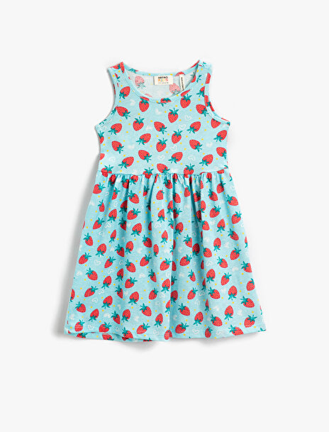 Koton Kız Çocuk Çilek Baskılı Kolsuz Elbise Pamuklu