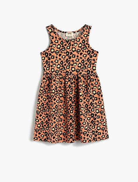 Koton Kız Çocuk Leopar Desenli Kolsuz Elbise Pamuklu