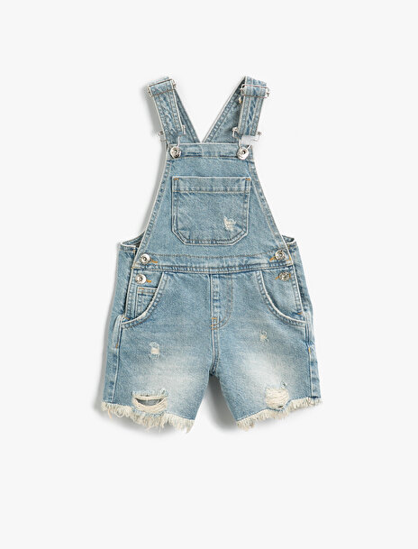 Koton Kız Çocuk Kot Tulum Askılı Pamuklu Kısa