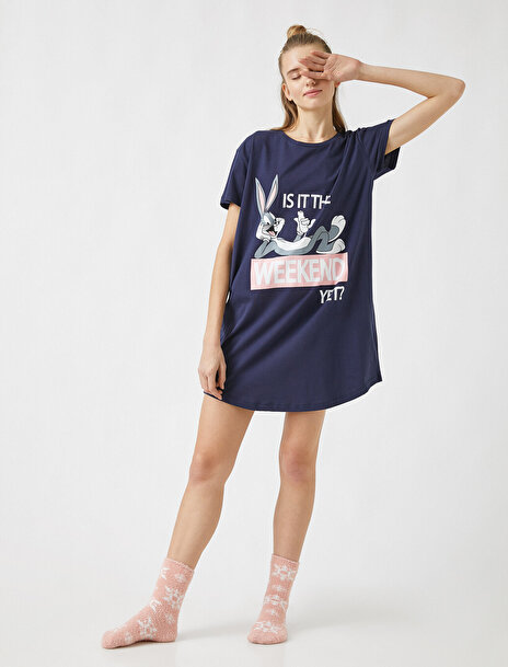 Koton Kadın Bugs Bunny Lisanslı Kısa Kollu Pamuklu Gecelik