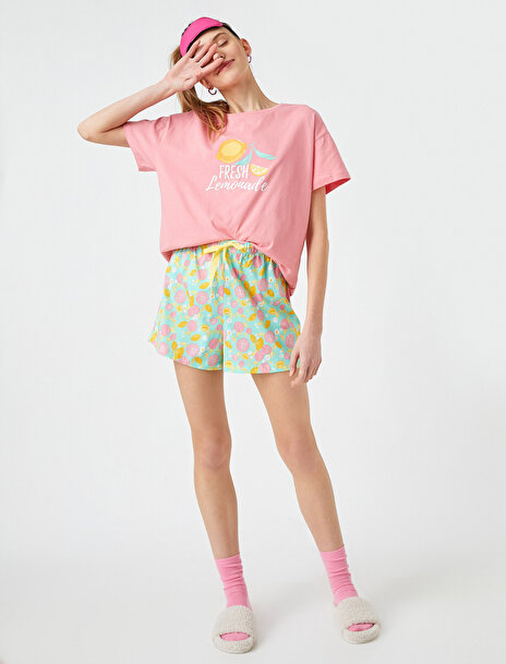 Koton Kadın Pamuklu Baskılı Kısa Örme Pijama Set