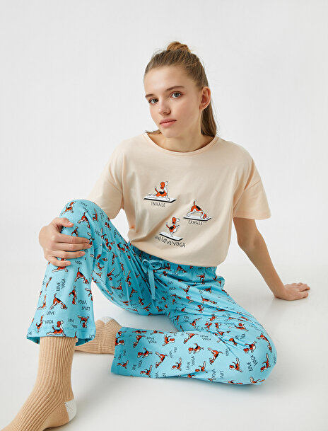 Koton Kadın Desenli Pamuklu Kısa Kollu Pijama Seti