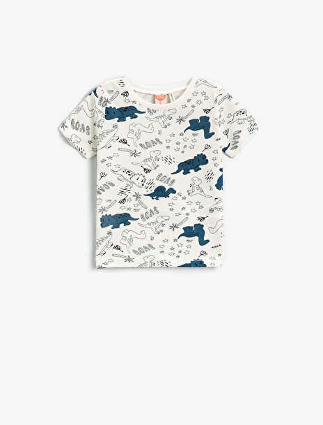 Koton Erkek Çocuk Dinozor Baskılı Kısa Kollu Tişört Pamuklu