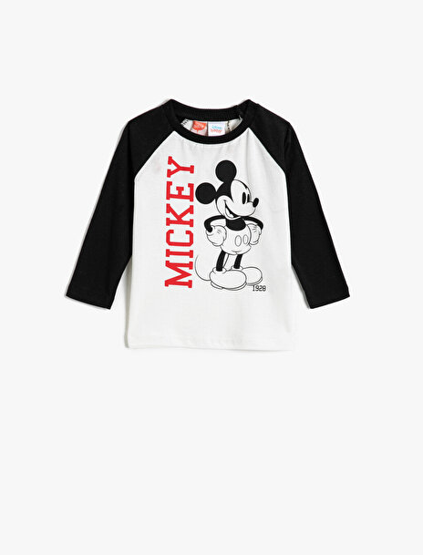 Koton Erkek Çocuk Mickey Mouse Baskılı Tişört Uzun Kollu Bisiklet Yaka Lisanslı Pamuklu