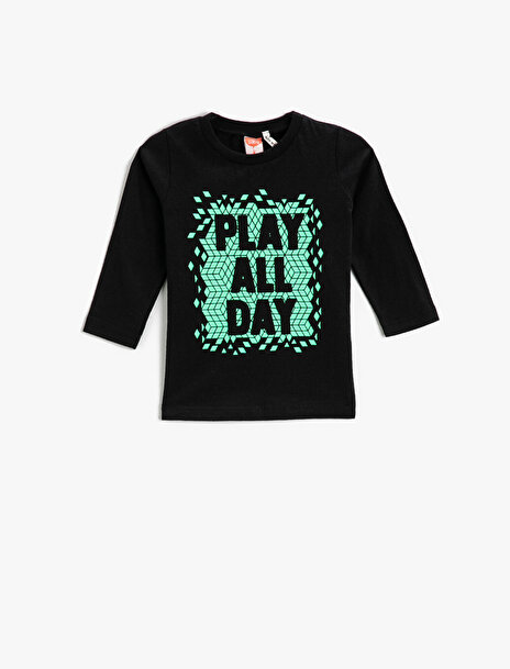 Koton Erkek Çocuk Yazı Baskılı Uzun Kollu Tişört Pamuklu