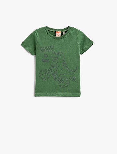 Koton Erkek Çocuk Dinozor Baskılı Kısa Kollu Tişört Pamuklu