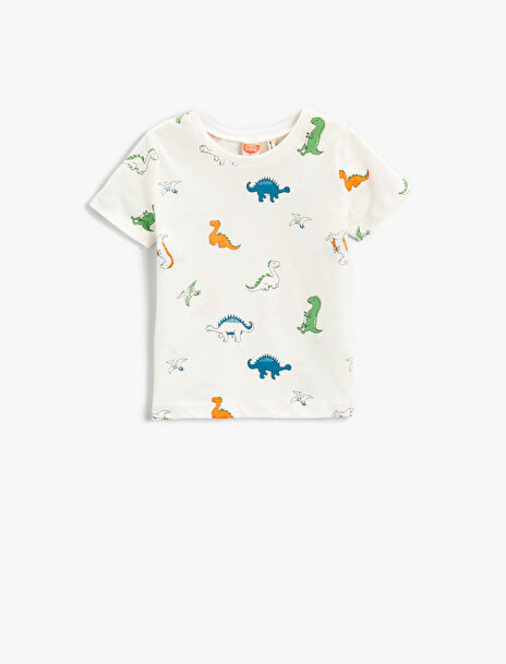Koton Erkek Çocuk Dinozor Baskılı Kısa Kollu Tişört Pamuklu